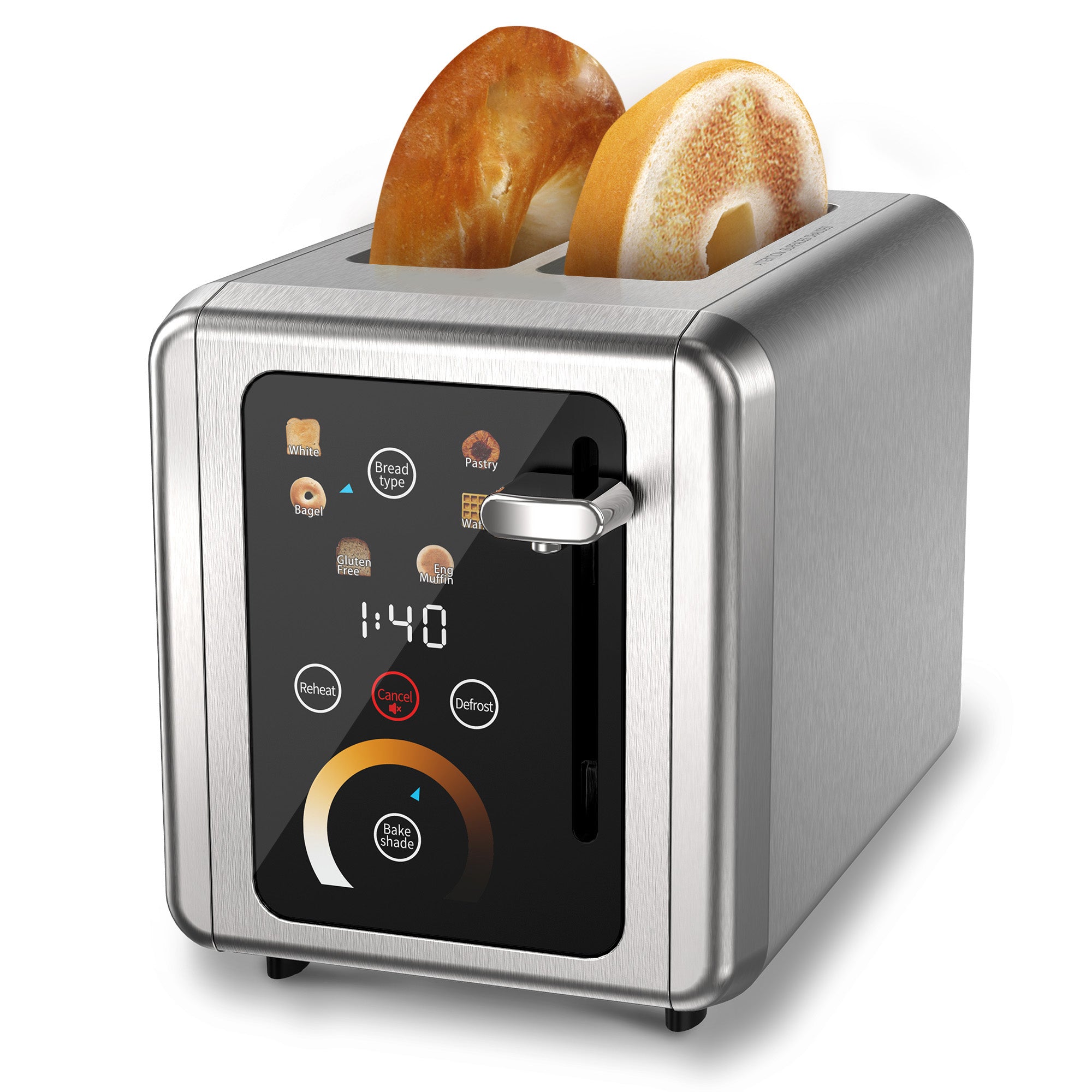 WHALL 2 Slice Toaster, Touchscreen Toasters 2 Slice Wide Slot, Stainle